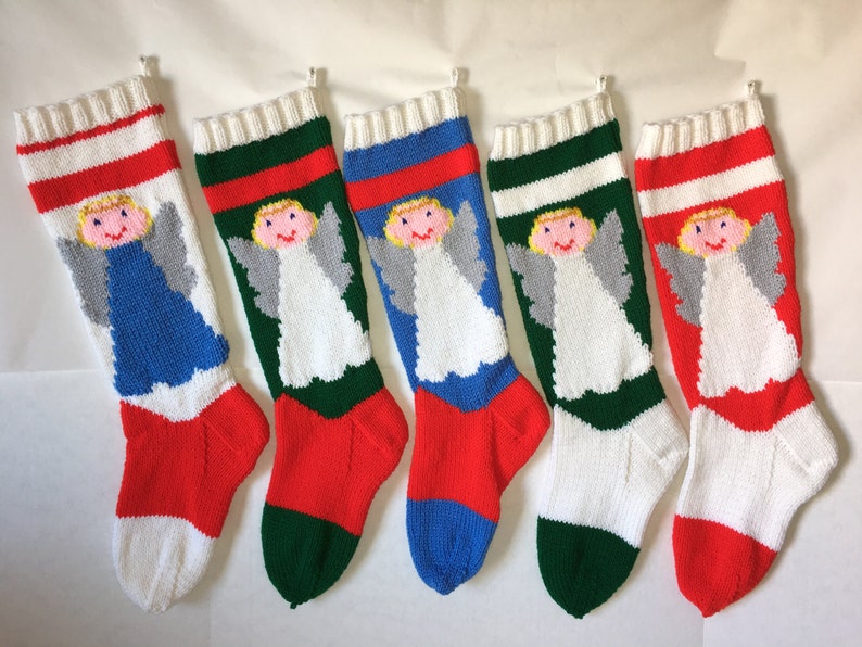 Personalized Knitted Christmas Angel Stocking Red Background - Etsy