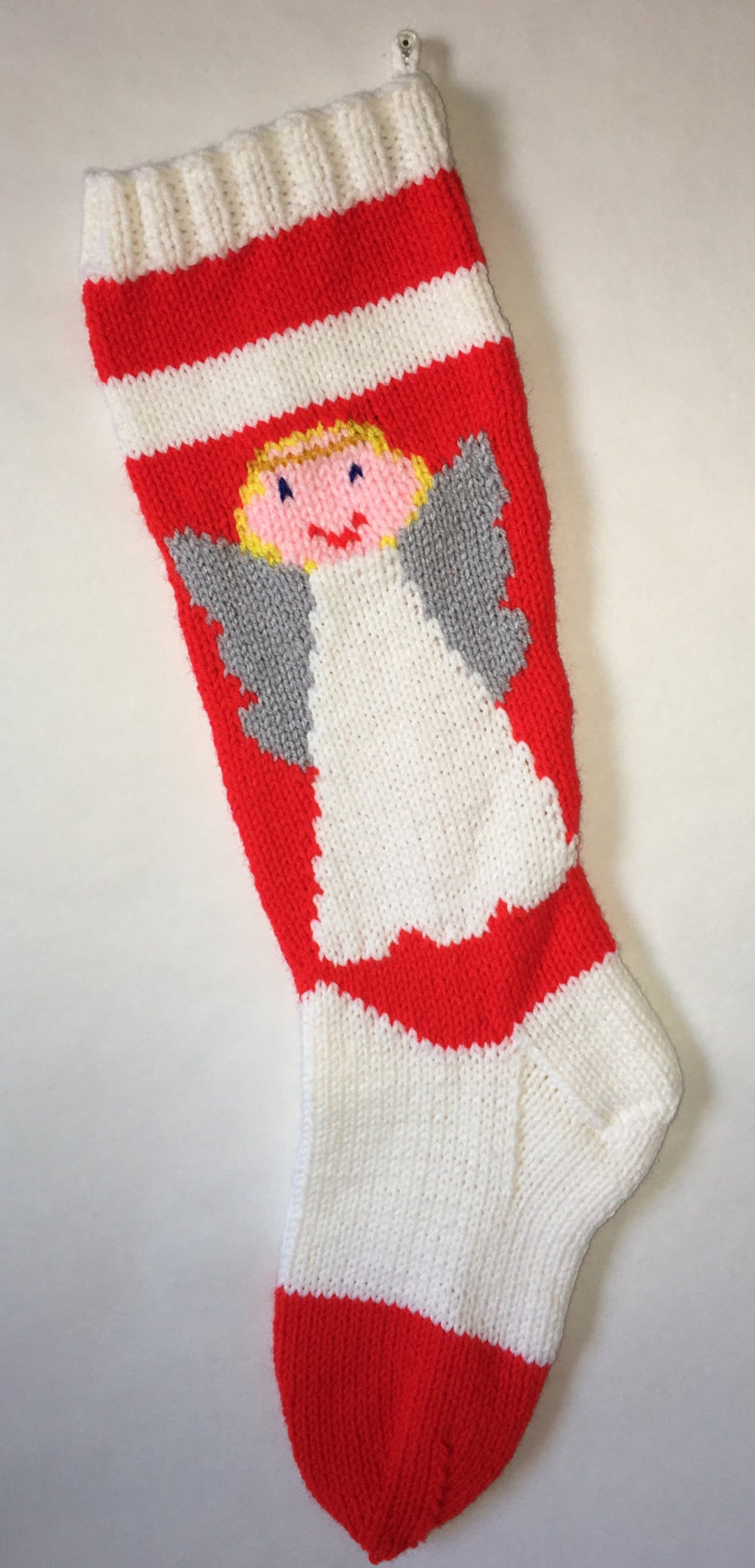 Personalized Knitted Christmas Angel Stocking Red Background - Etsy