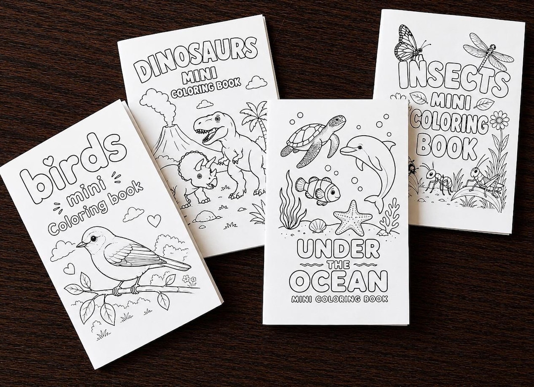 Mini Coloring Books 4 Pack - Dinosaurs, Birds, Insects, Ocean ...