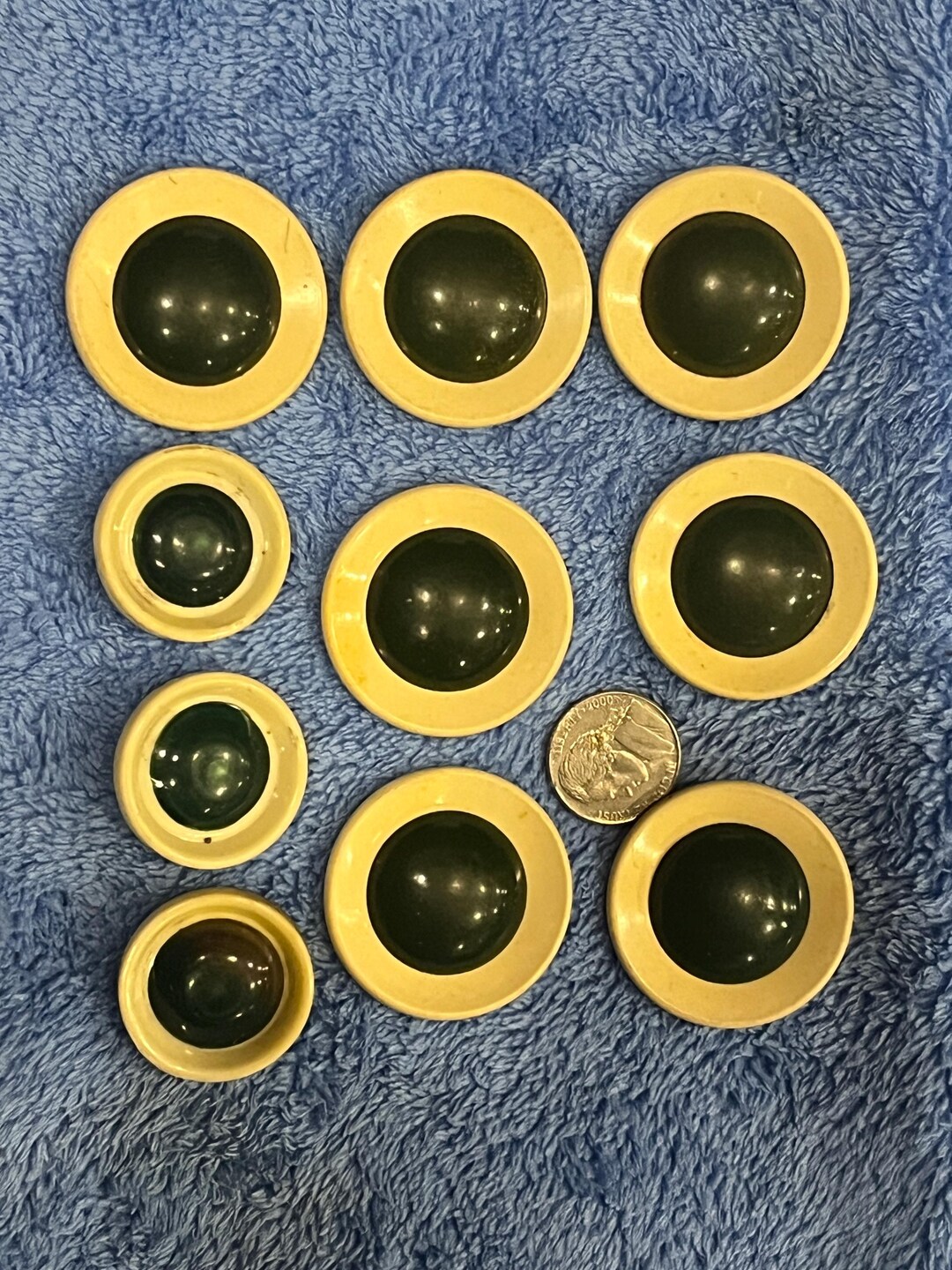 Vintage Green & Cream Dome Buttons: 1950s Sewing Supply, Set of 10 - Etsy