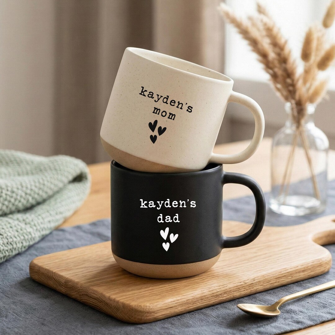 Personalized Engraved Mom Dad Pottery Mug, New Parents Mug, Pregnancy ...