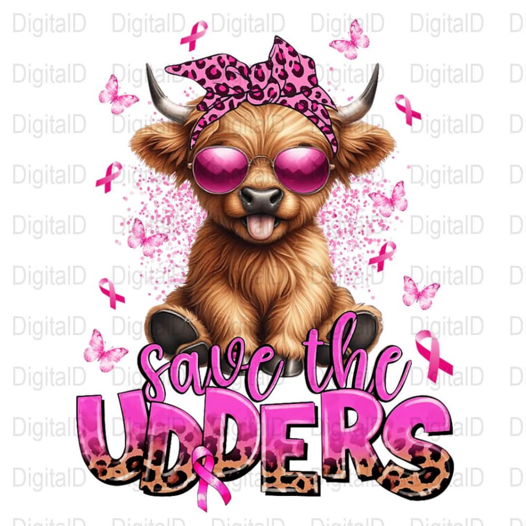 Save the Udders, Highland Cow, Breast Cancer Awareness, Digital Art ...