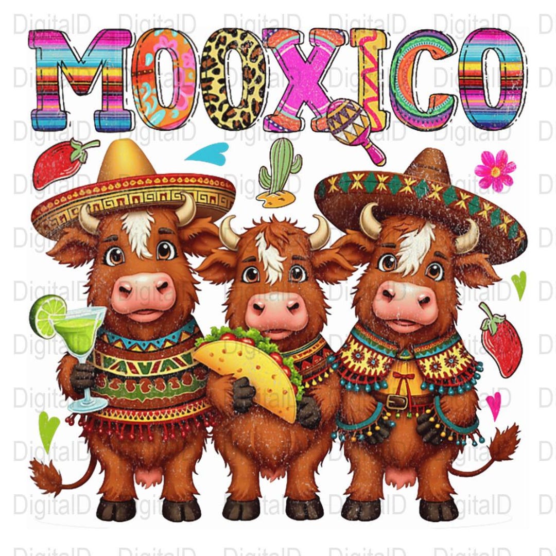 Moo Mexico Digital Art, Cute Cow Fiesta, Cinco De Mayo Design, Funny ...