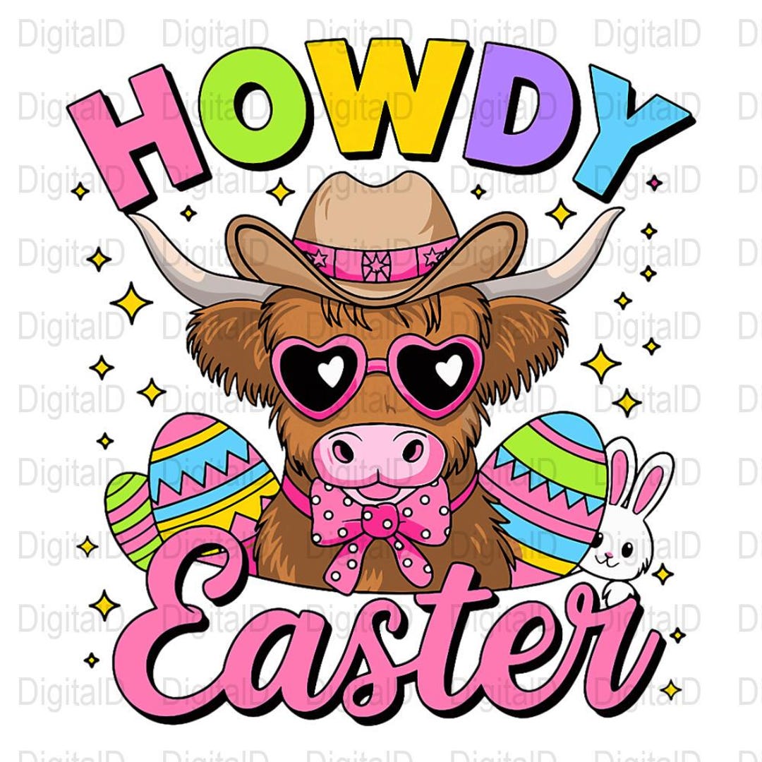 Howdy Ostern Highland Kuh Digital, süßes Häschen Clipart, Osterei ...