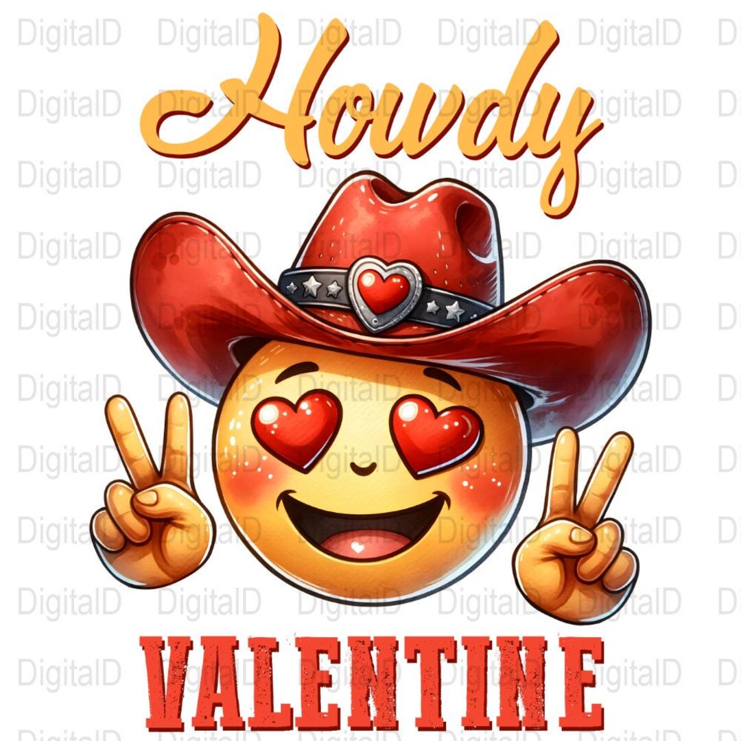Howdy Valentine Digital, Cowboy Emoji With Hearts, Valentine's Day ...