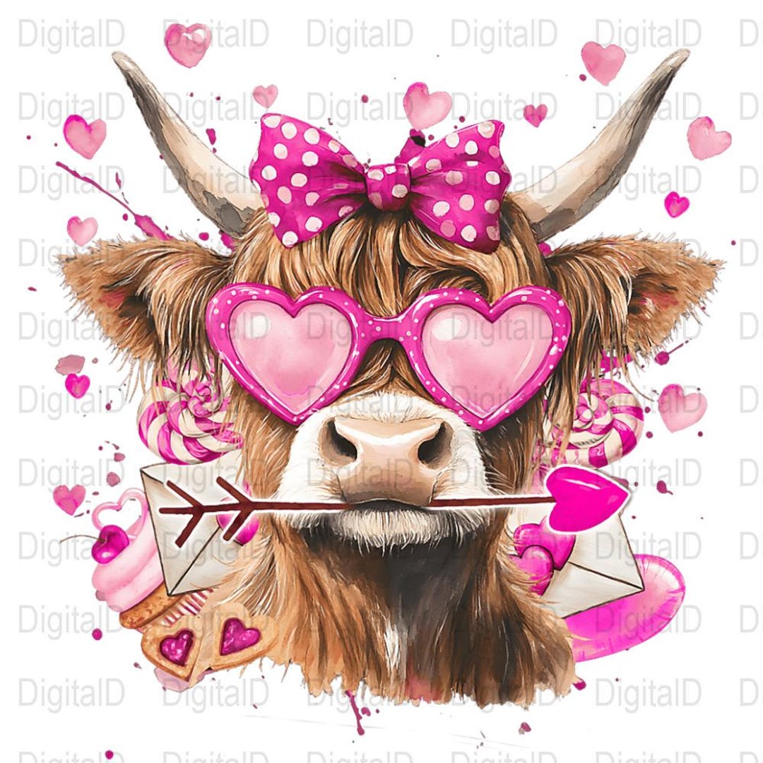 Highland Cow Valentine, Digital Download, Cow With Hearts, Farm Animal ...