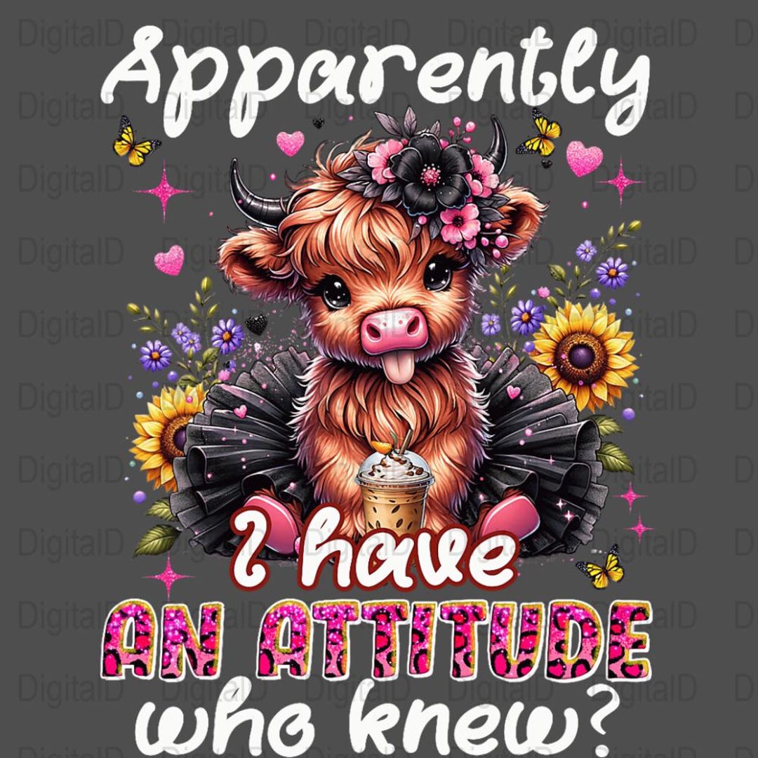 Highland Cow Digital, Funny Cow, Coffee Digital, Attitude Digital, Cow ...