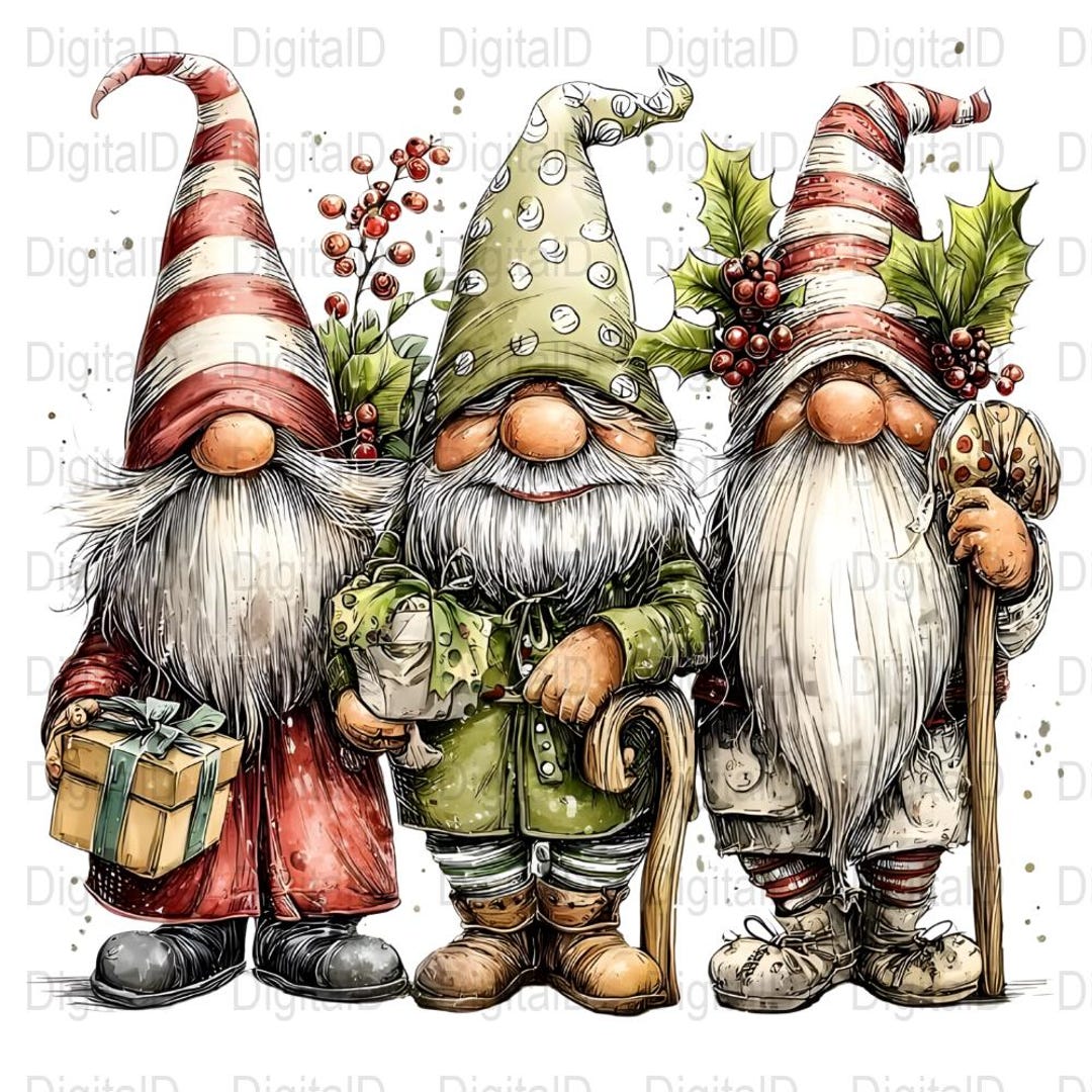 Christmas Gnomes Watercolor Clipart, Holiday PNG (digital Download) - Etsy