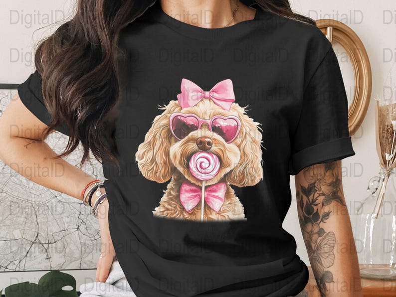 Cockapoo Digital Art, Cute Puppy, Sunglasses, Bow, Candy, Dog Lover ...