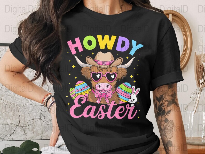 Howdy Ostern Highland Kuh Digital, süßes Häschen Clipart, Osterei ...