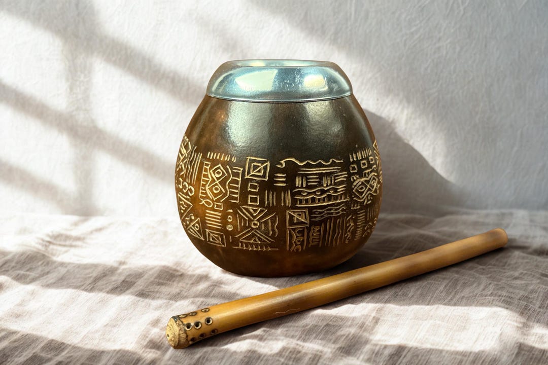 Handmade Yerba Mate Gourd – 300ml Calabash With Peruvian Motif ...