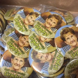 Custom 90th Birthday Pins, Photo Gifts Favor Button Pins - 15 Pieces ...