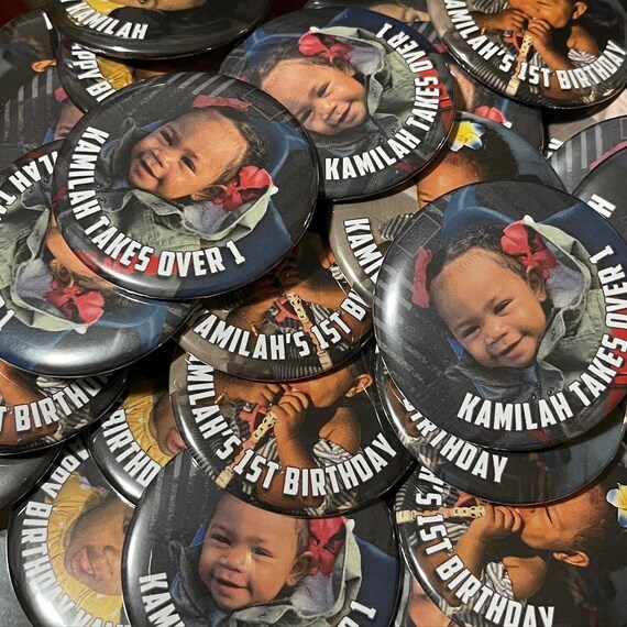 Custom 1st Birthday Party Favour, Milestone Birthday Photo Pins, First ...