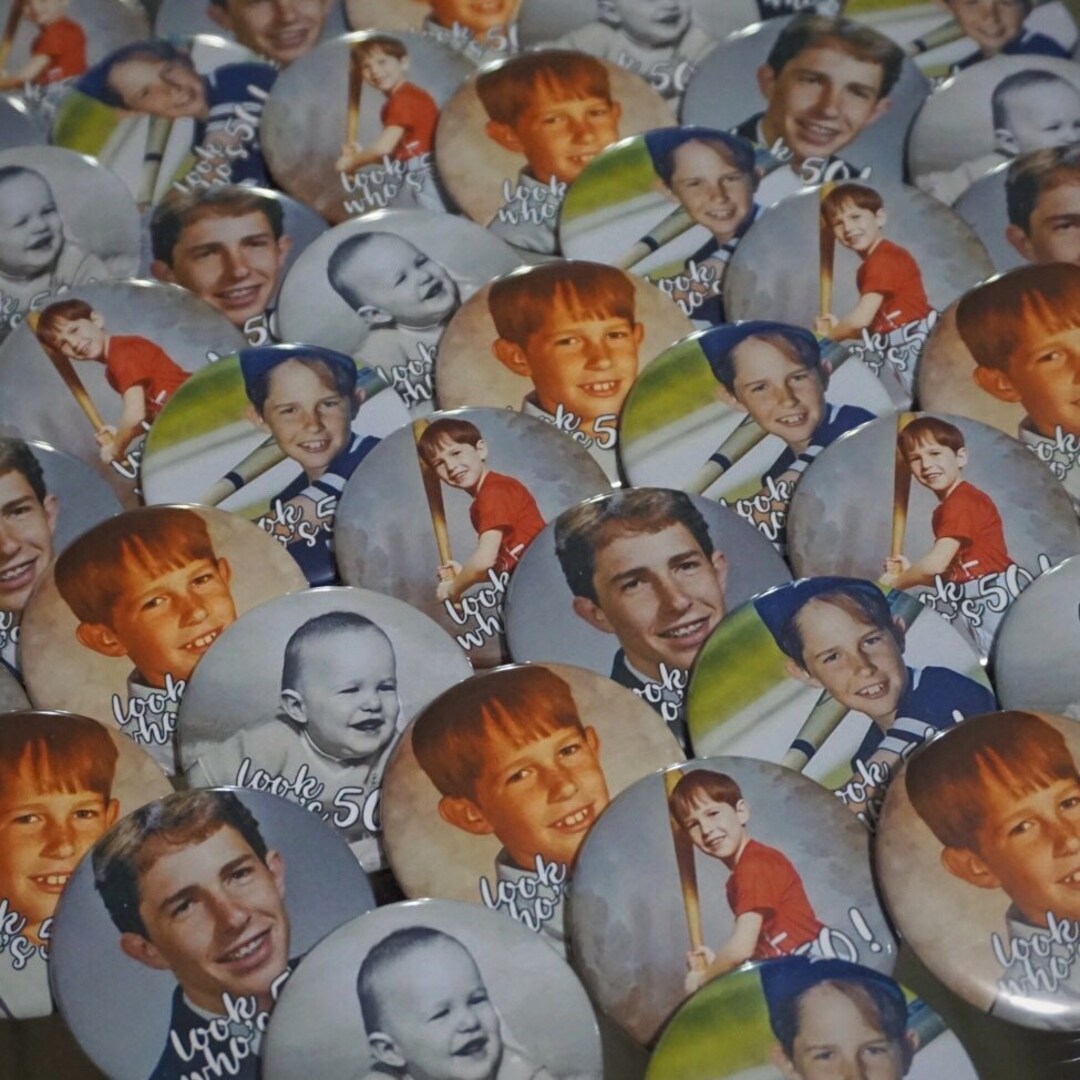 50th Birthday Milestone Adult Party Favor, Custom Photo Pins 15 Pieces ...
