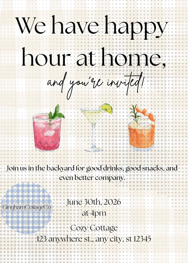 Happy Hour at Home Invitation – Printable Cocktail Party Invite ...