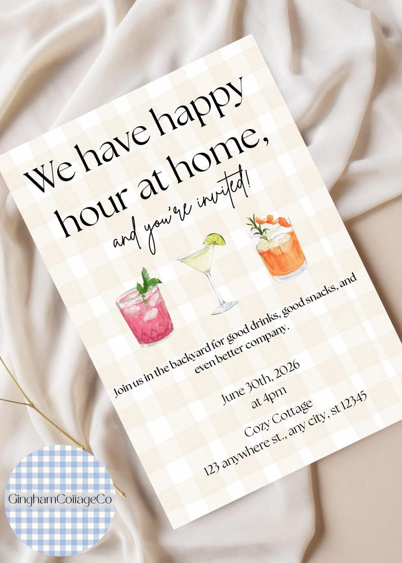 Happy Hour at Home Invitation – Printable Cocktail Party Invite ...