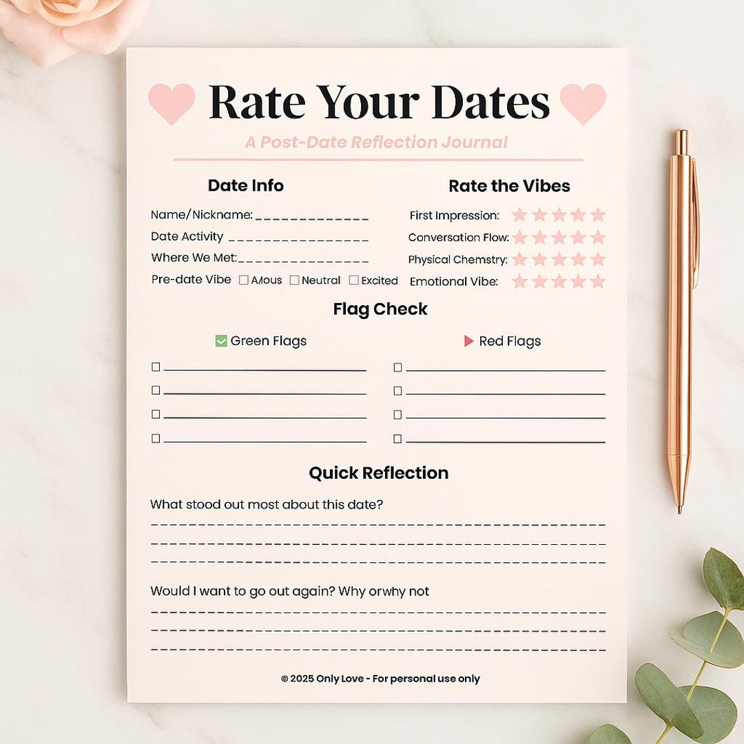 Rate Your Dates Printable Journal – Red & Green Flag Tracker – Dating ...