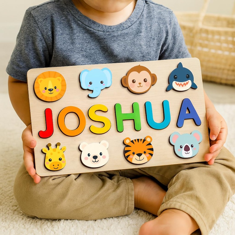 Personalized Name Puzzle: Montessori Wooden Toy, Animal Theme - Etsy
