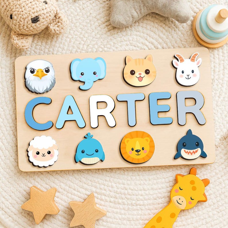 Personalized Animal Name Puzzle | Wooden Toy for Boys & Girls | Baby’s ...