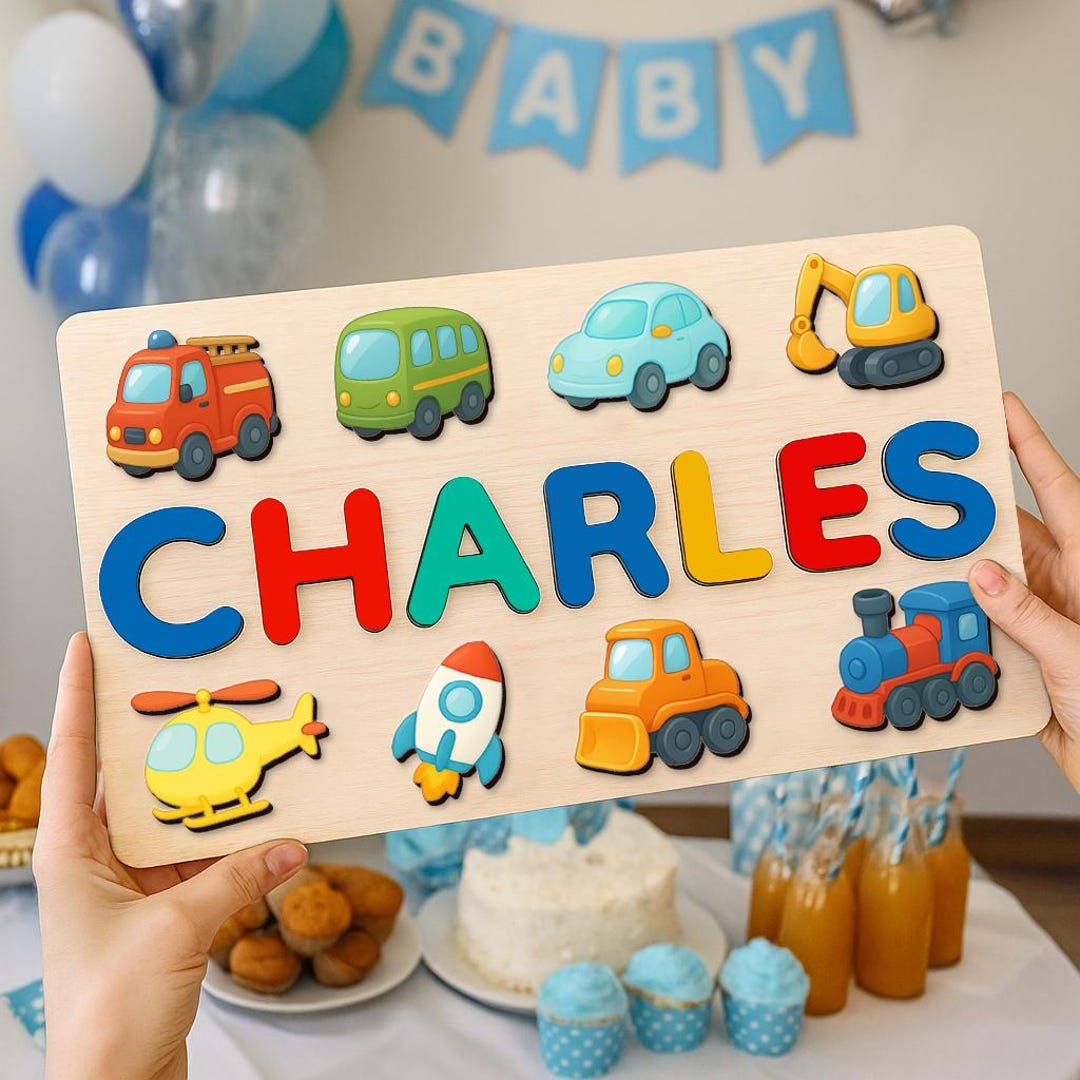 Custom Vehicles Name Puzzle – Personalized Wooden Toy | Custom Baby ...