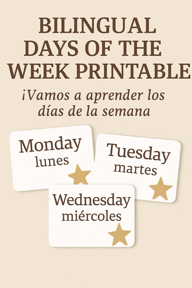 Printables, Bilingual Days of the Week, Spanish English for Kids - Etsy