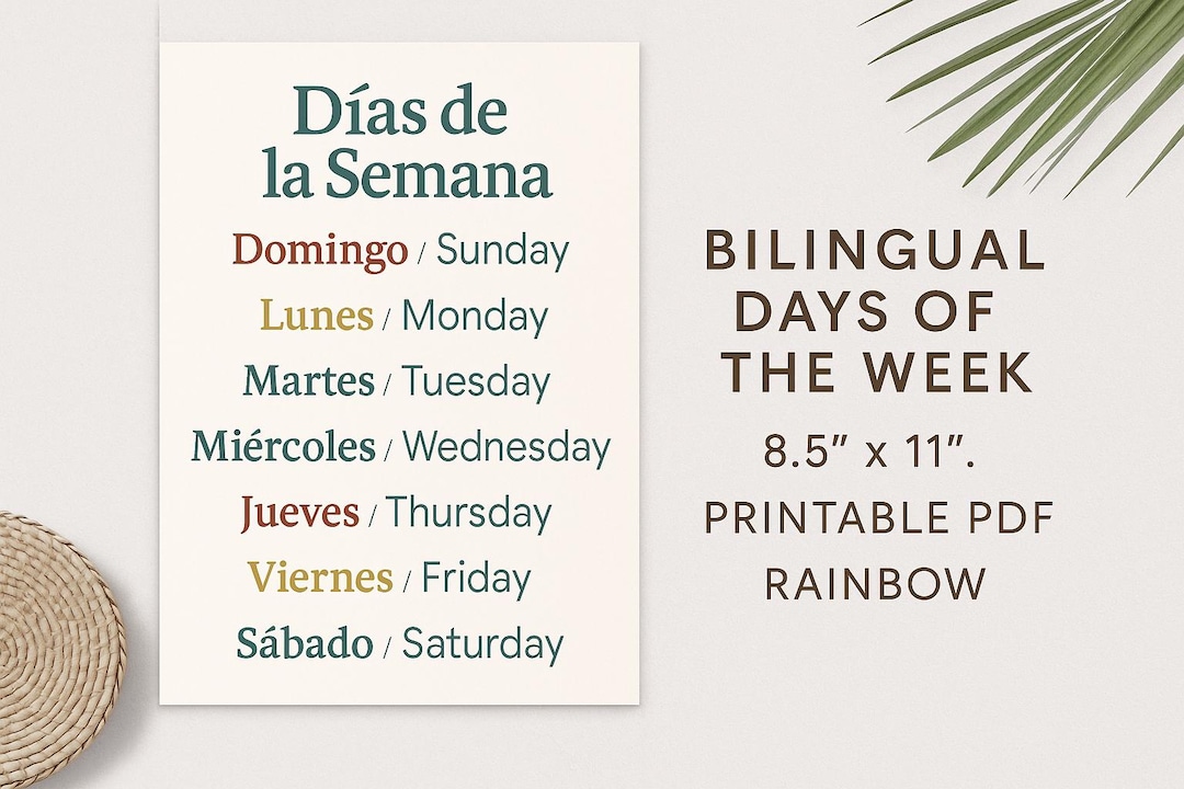 Printables, Bilingual Days of the Week, Spanish English for Kids - Etsy