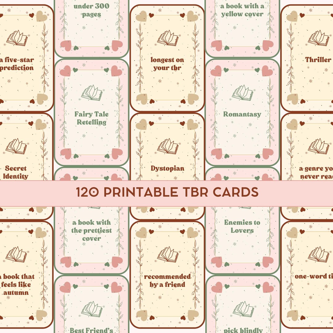Printable TBR Cards PDF Set | 120 Cozy Aesthetic Bookish Prompts ...