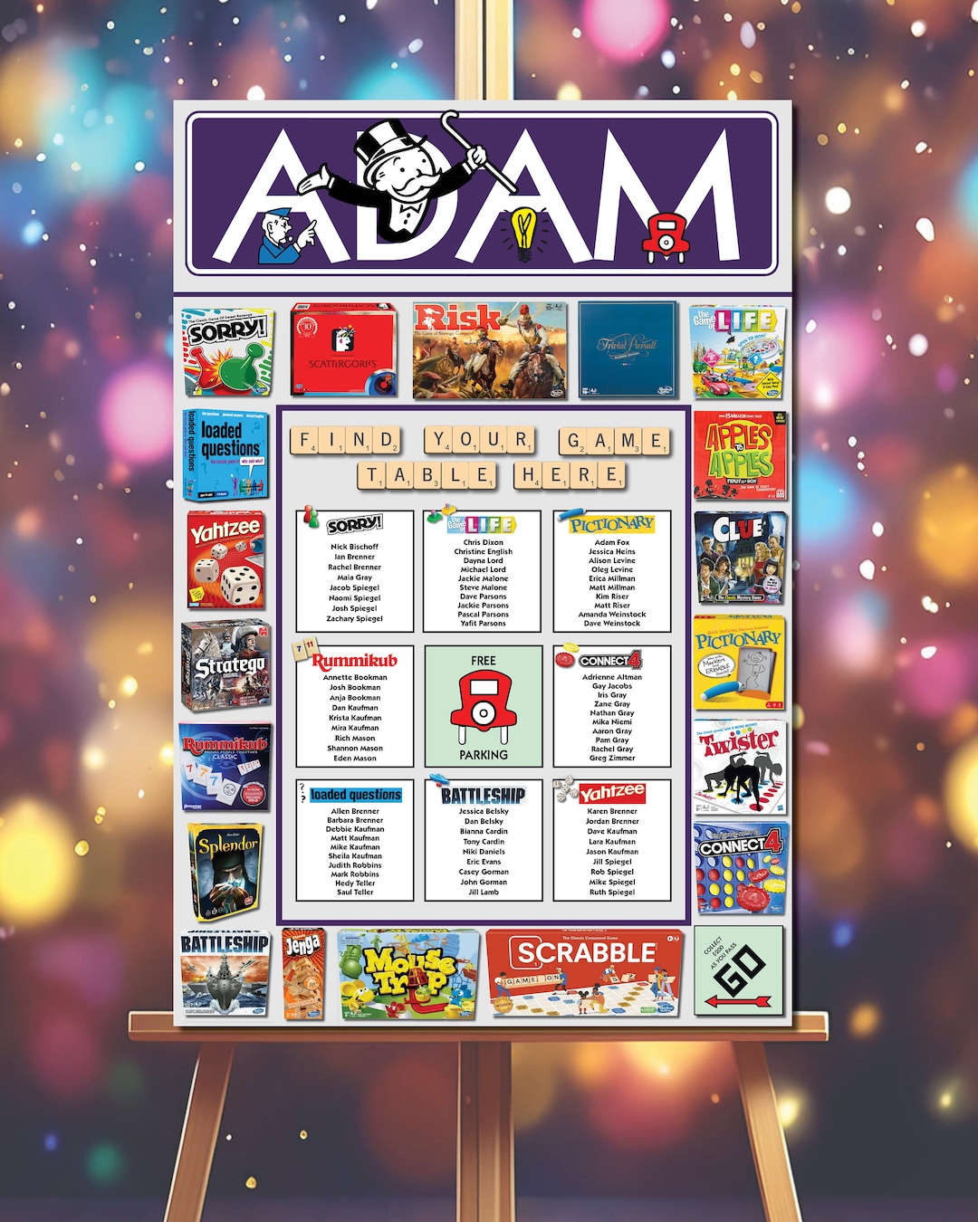 Custom Board Game Seating Chart: Monopoly, Scrabble, Yahtzee - Etsy