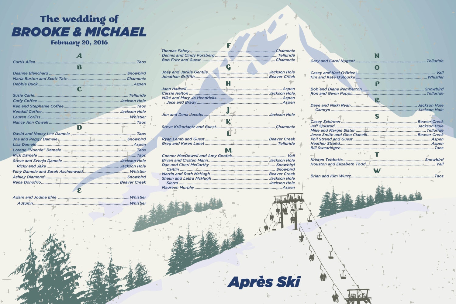 Ski Resort Lifts Wedding Seating Chart DIY Printable 24 Hour - Etsy