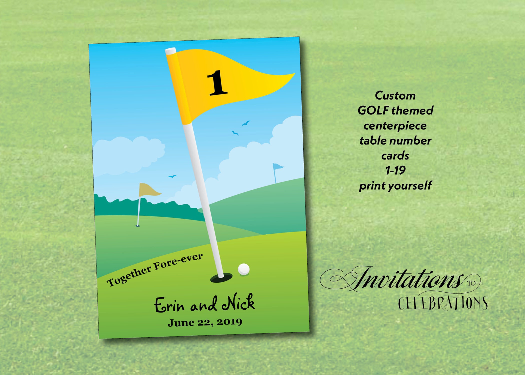 GOLF themed flag Table Numbers Cards 1-19 Custom DIY Printable | Etsy