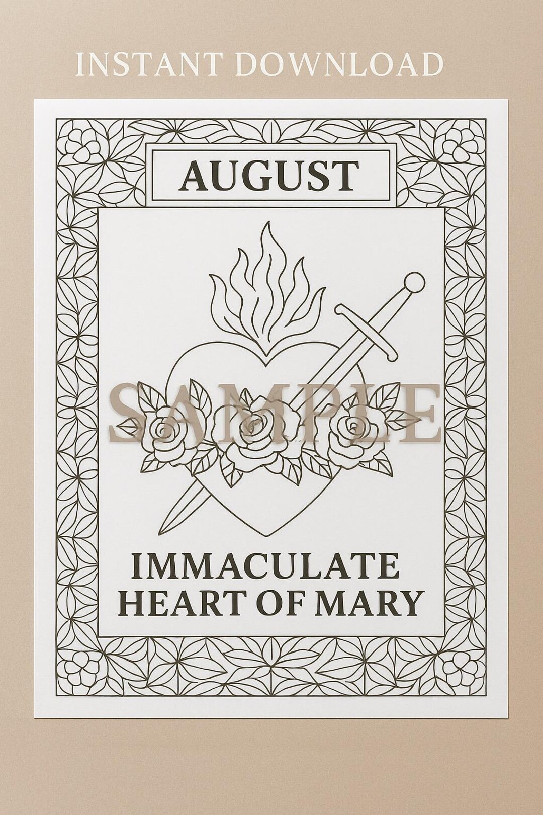 August Catholic Devotional Coloring Page – Immaculate Heart of Mary ...