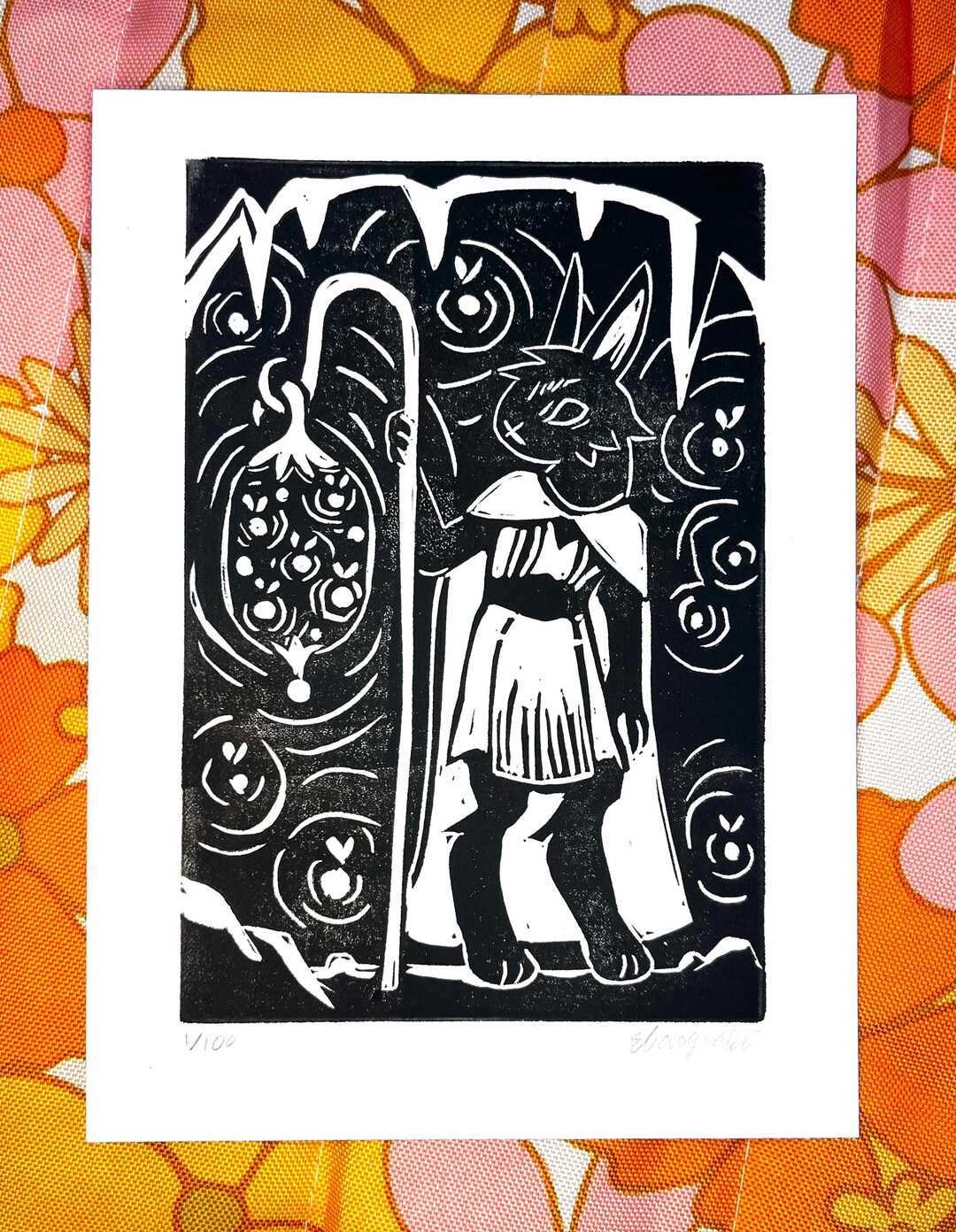 Cave Wanderer- Linocut Hand-printed Original Block Print (5x7) (limited ...