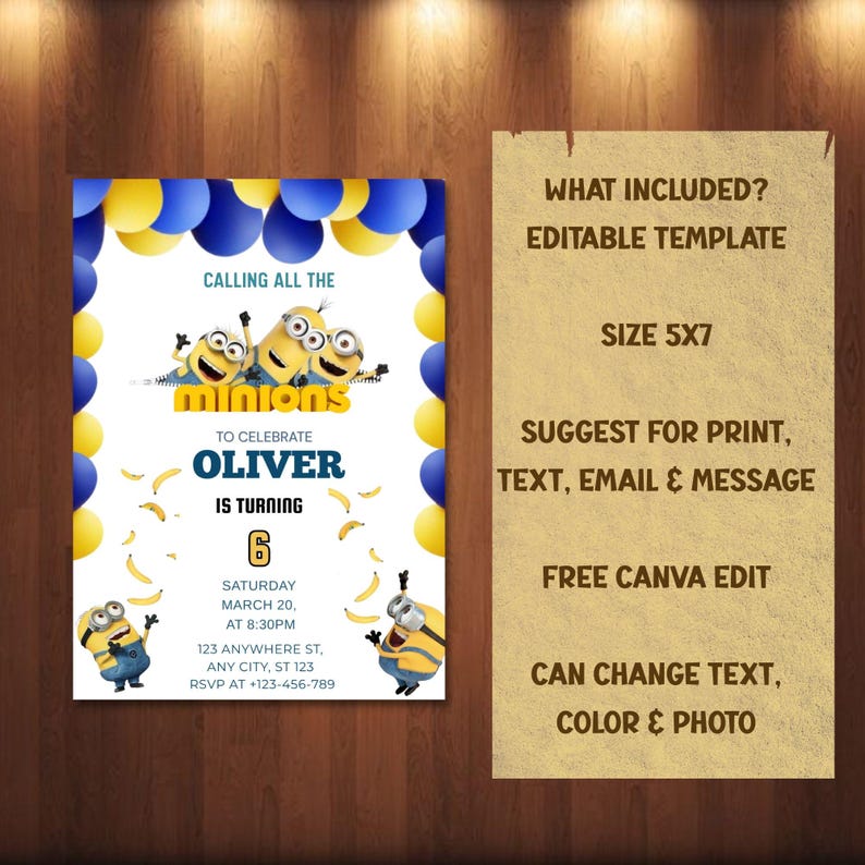 Editable Minions Birthday Party Template (5x7) Digital Downloadable ...