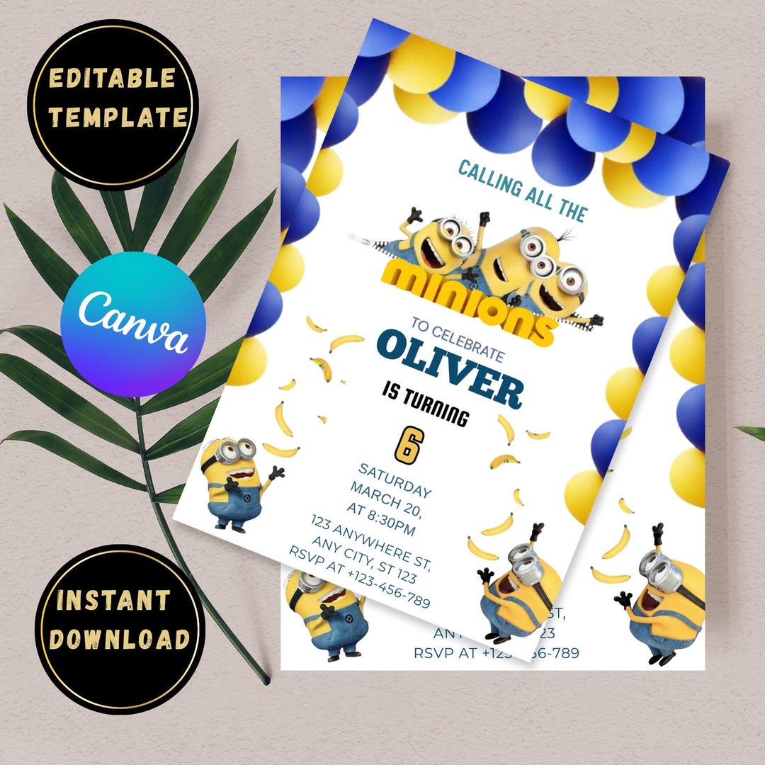 Editable Minions Birthday Party Template (5x7) Digital Downloadable ...