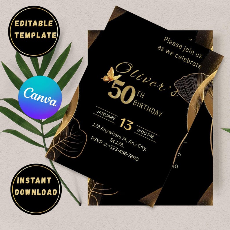 Editable and Printable 50th Birthday Party Invitation Template (5x7 ...