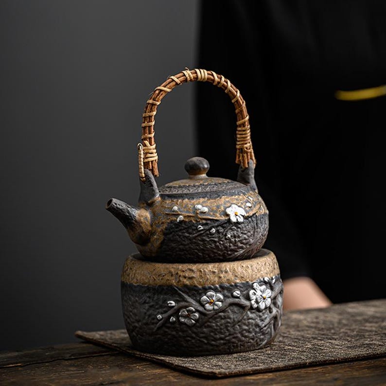 Stoneware Japanese Handle Teapot,wood-fired Rust Teapot Set,candle Tea ...