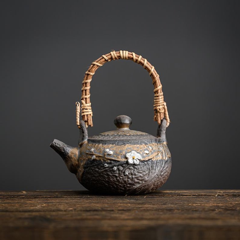 Stoneware Japanese Handle Teapot,wood-fired Rust Teapot Set,candle Tea ...