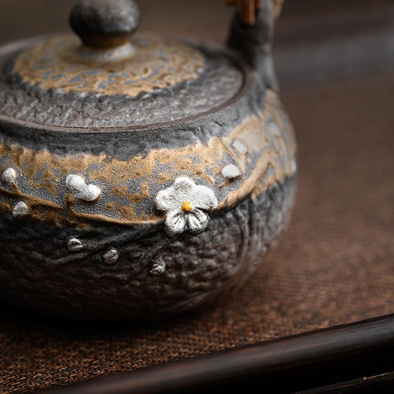 Stoneware Japanese Handle Teapot,wood-fired Rust Teapot Set,candle Tea ...