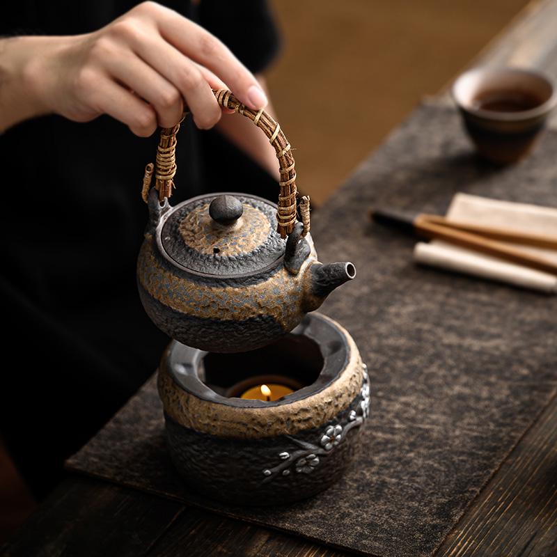 Stoneware Japanese Handle Teapot,wood-fired Rust Teapot Set,candle Tea ...