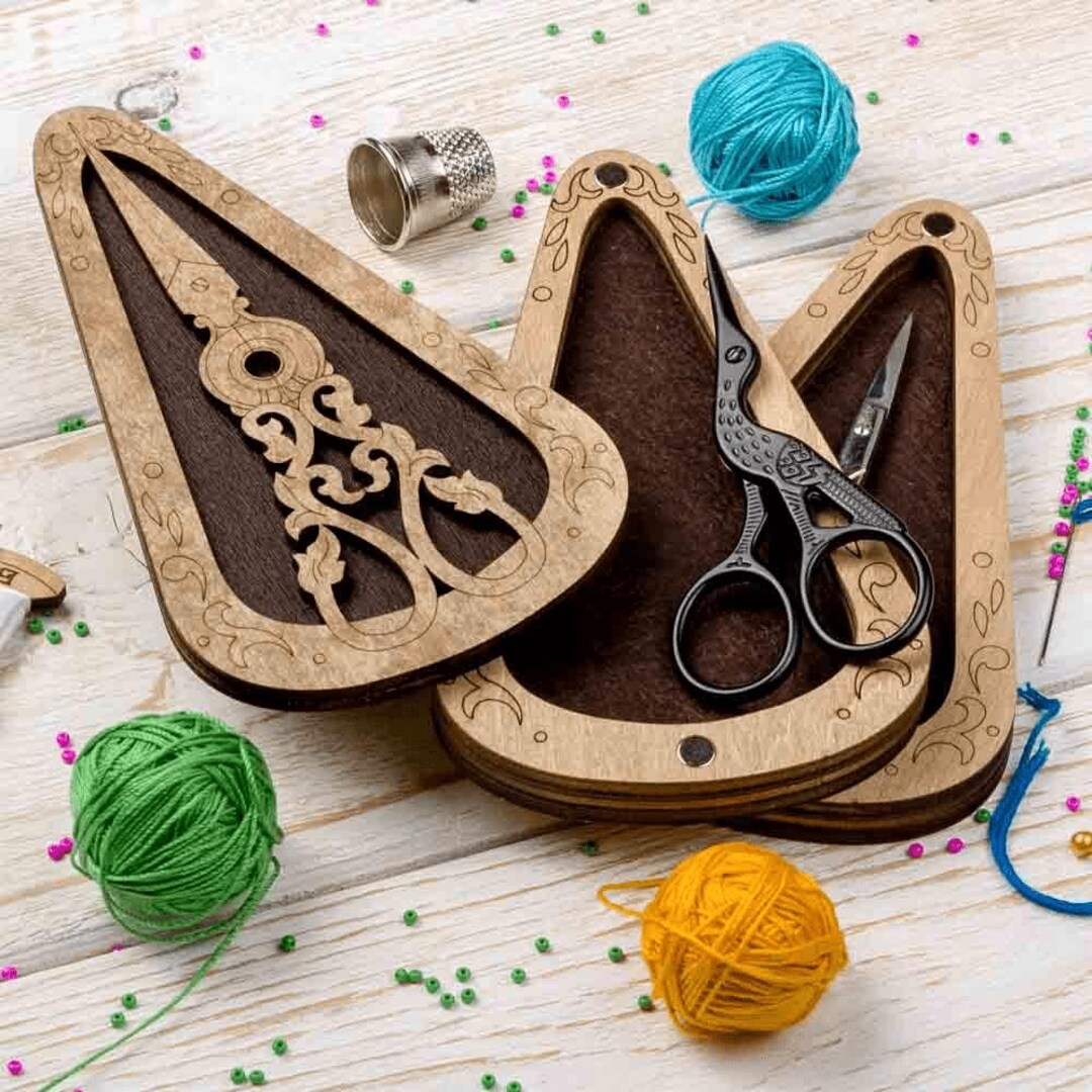 Embroidery Scissors Storage, Wooden Scissors Case for Sewing, Cross ...