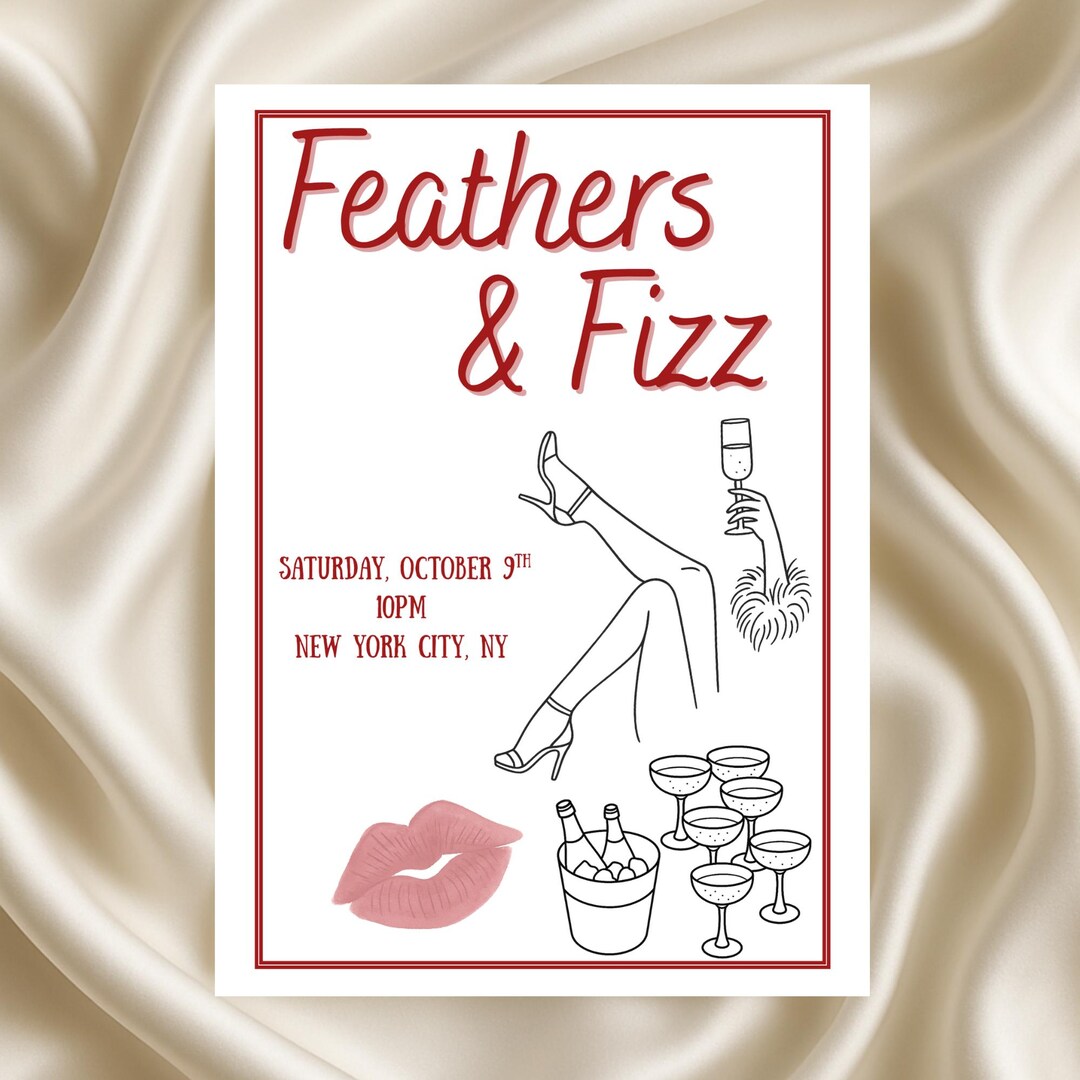 Feathers & Fizz Party Invitation: Glam Bachelorette, Birthday, Girls ...