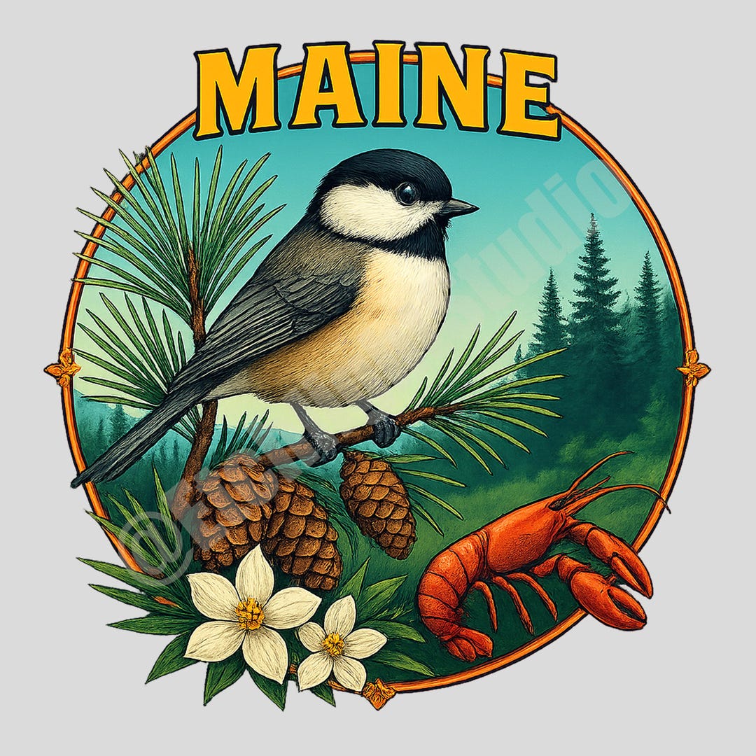 Maine State Emblem PNG: Vintage Circle Logo, Sublimation Design ...