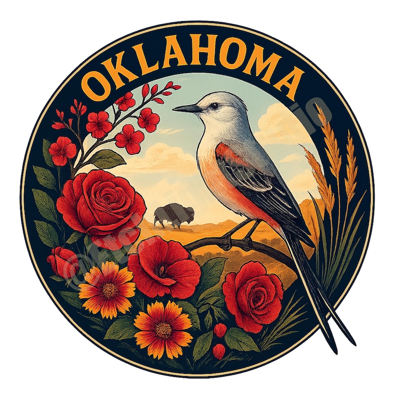 Oklahoma State Emblem PNG: Vintage Circle Logo, Sublimation Design ...