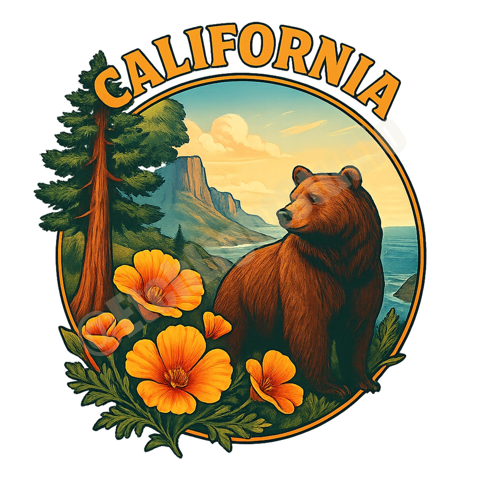 Vintage California State Emblem PNG: Sublimation/dtf Design (digital ...