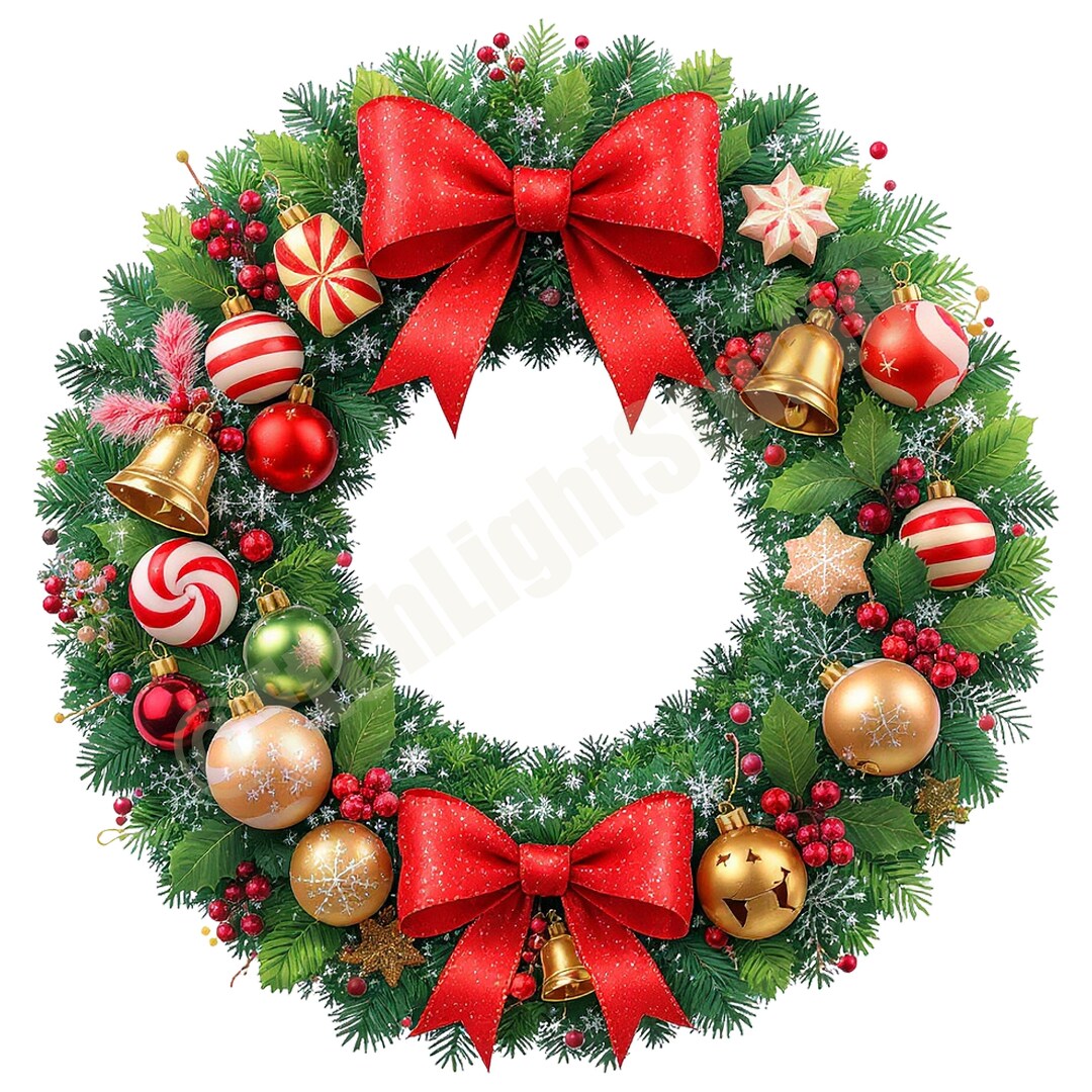 Elegant Christmas Wreath Emblem PNG for Sublimation, Stickers, and ...
