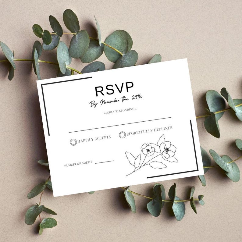 RSVP Card Template – Editable Canva Design – Printable Response Card ...
