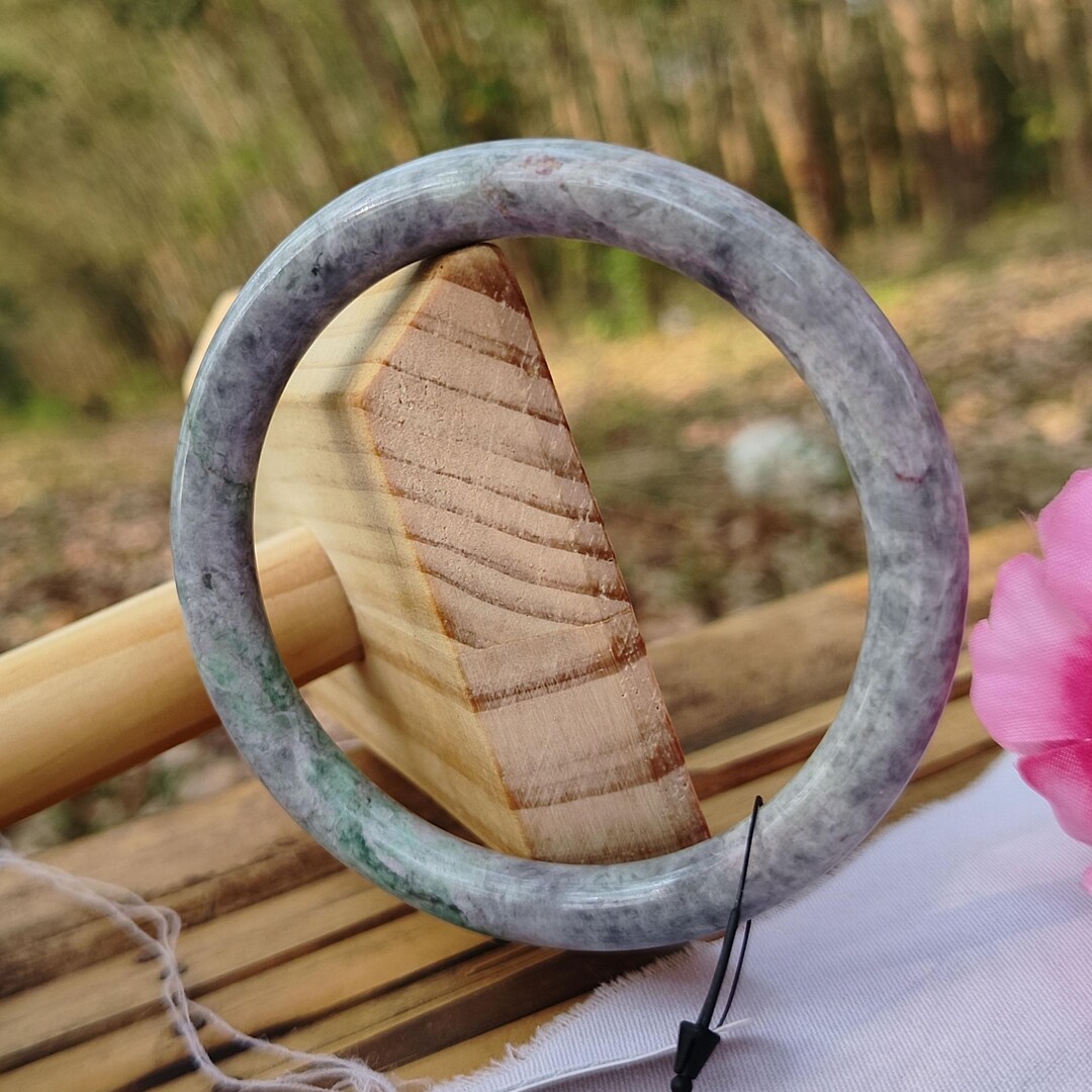 64mm Gray & Imperial Green Jadeite Bangle: Grade A Burmese Jade ...