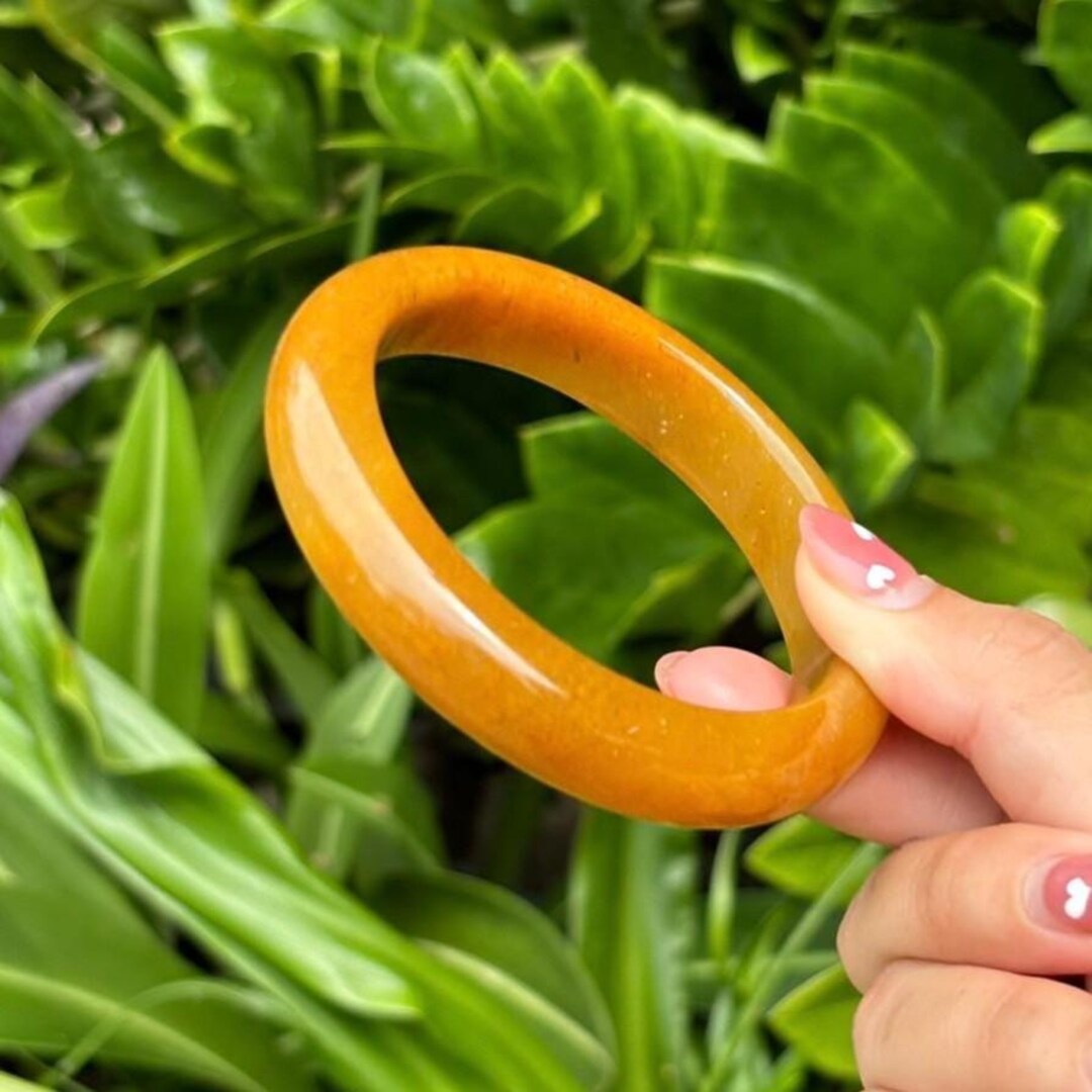 61MM Natural Burmese Honey Brown Jadeite Bangle – Grade A Hand-carved ...
