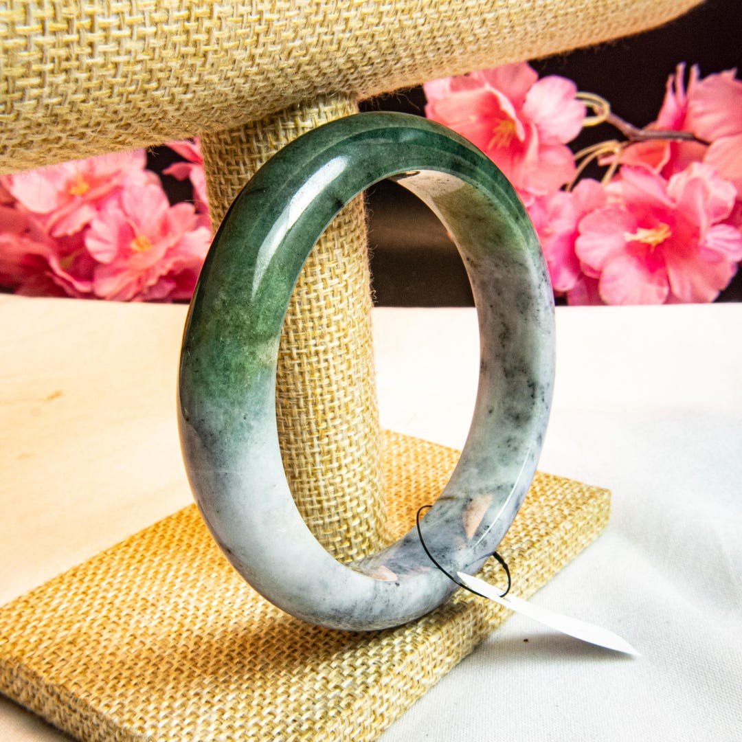 62MM Authentic Burmese Jadeite Jade Bracelet Light Green Stone With ...