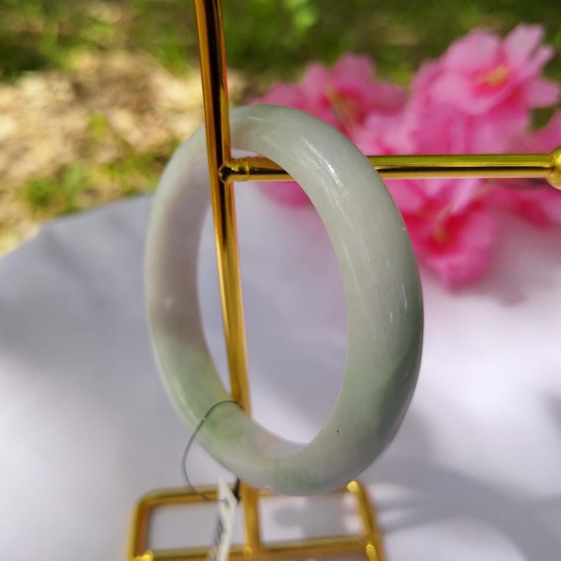 58mm Burmese Jadeite Bangle: Ice White Moss-in-snow Pattern - Etsy